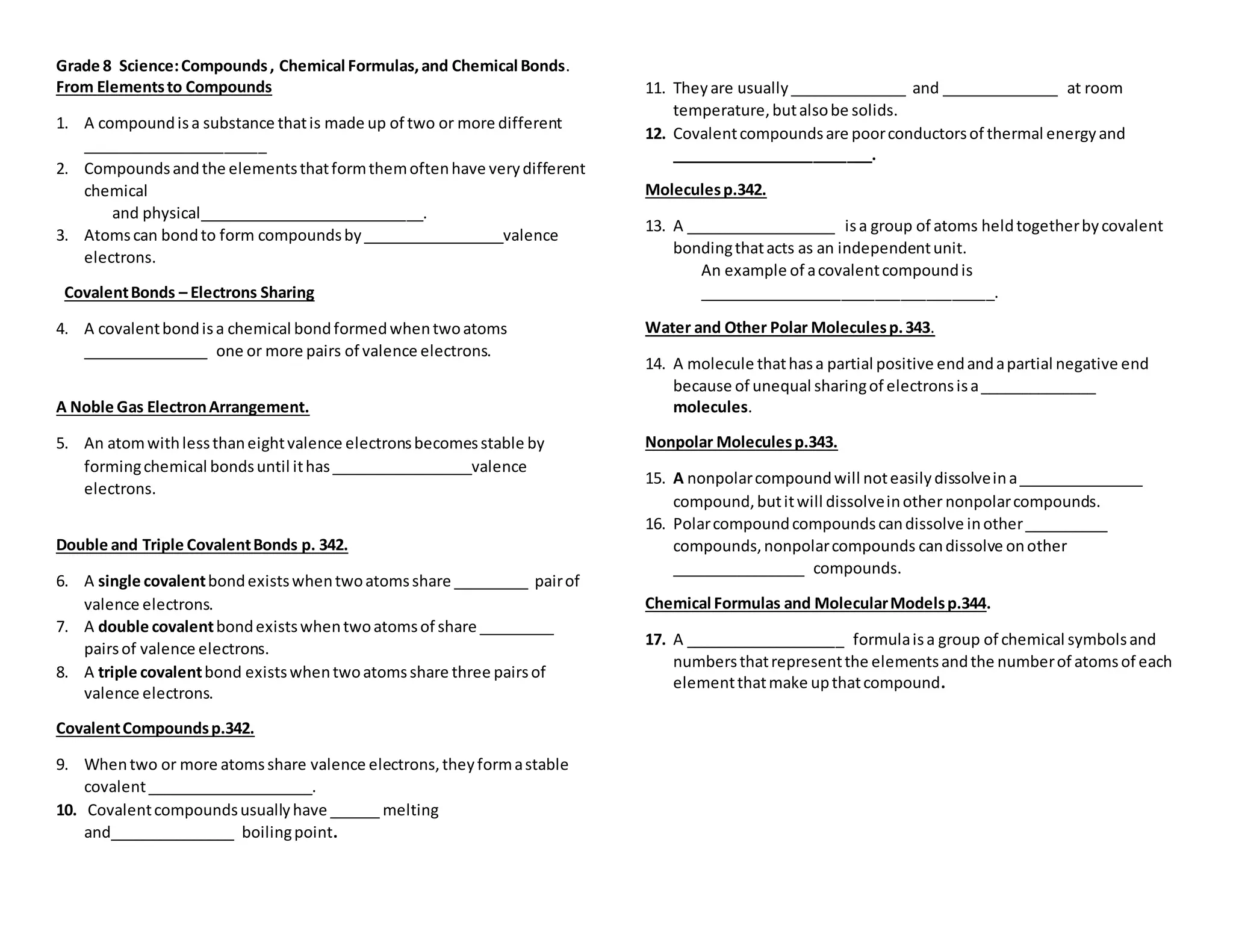 Lesson 1 compounds chemical formulas and covalent bonds | PPT