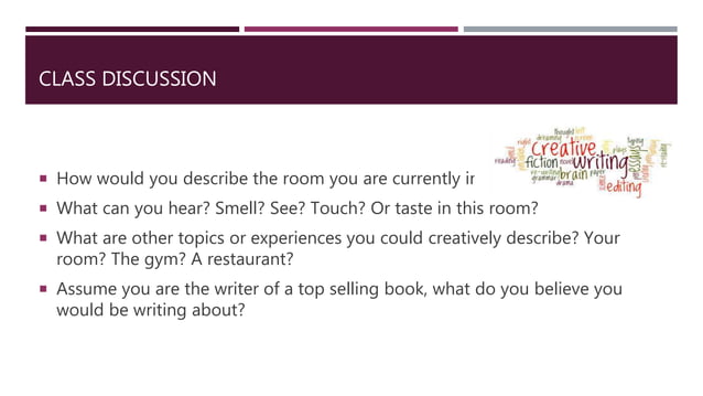 Lesson 1 creative writing | PPTX | Arts and Crafts | Hobbies & Interests