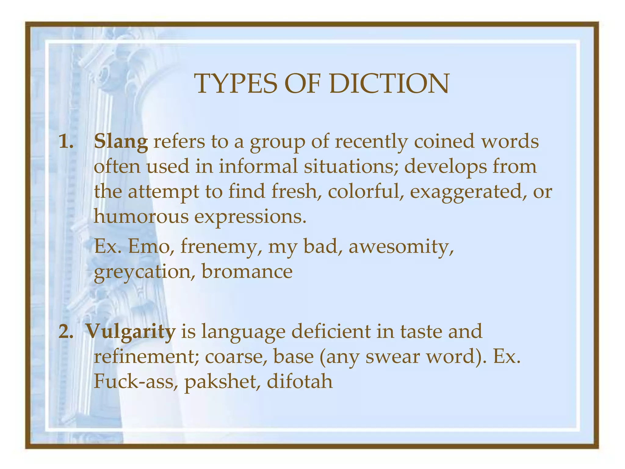 Levels & Types of Diction | PPTX