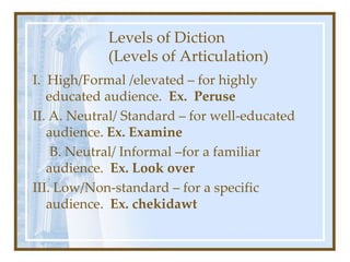 Levels & Types of Diction | PPT | Free Download