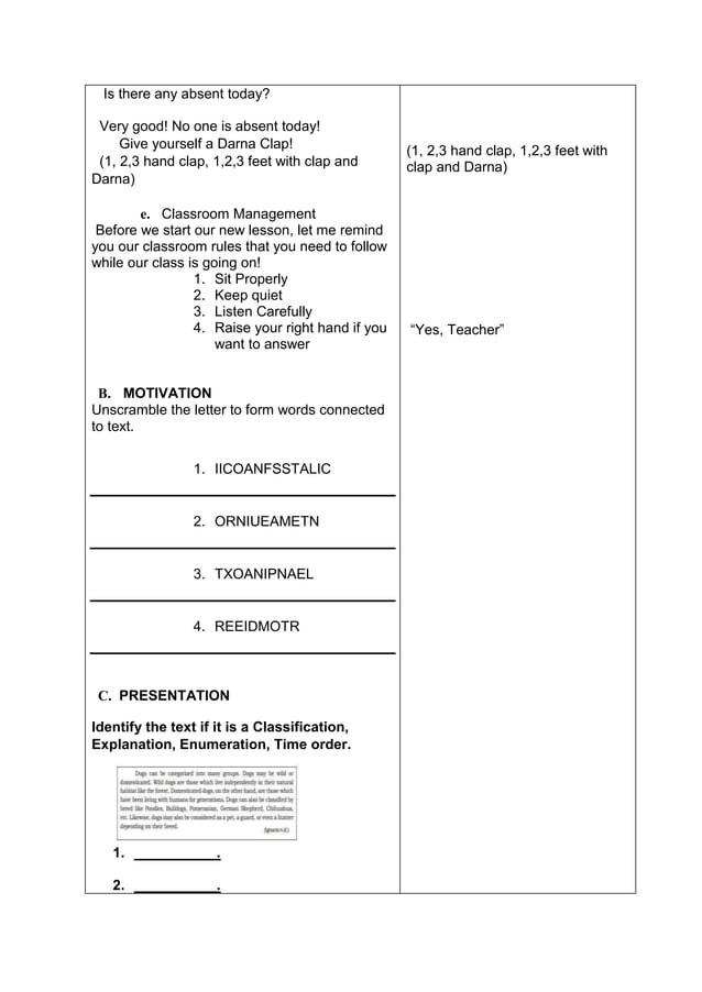Detailed Lesson plan in English 5 Text types | DOCX | Educational ...