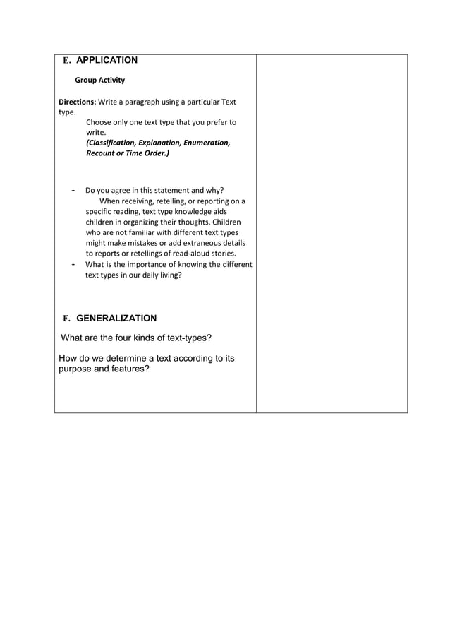 Detailed Lesson plan in English 5 Text types | DOCX | Educational ...