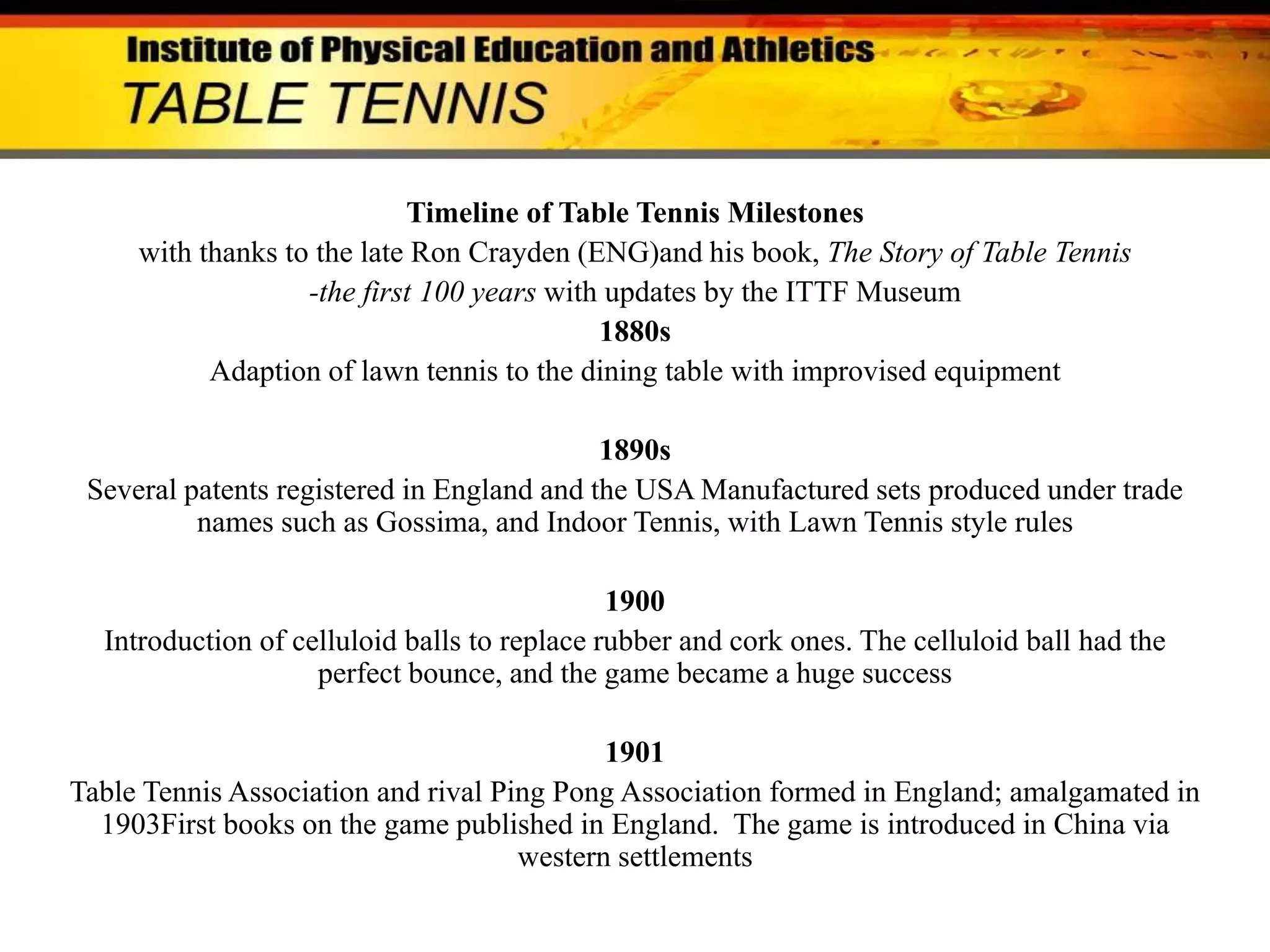 Lesson 1 History of Table Tennis | PPSX