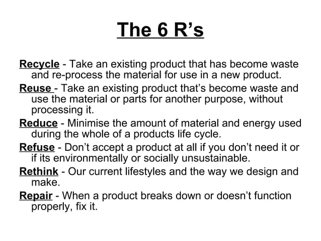 Year 10 Introduction to the 6 R's | PPT | Environment | Science