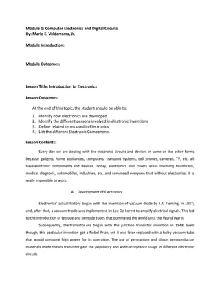 Lesson 1 intro to electronics | PDF