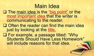 Finding the Main Idea | PPTX