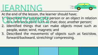 LESSON 1 MOTION OF OBJECTS. TEACHING SCIENCE IN ELEM GRADE | PPTX