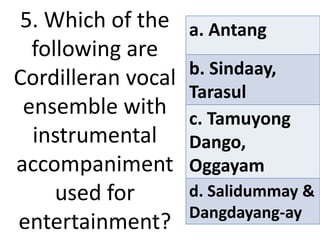 MUSIC EDUCATION 7 2ND QUARTER Lesson 1 music of cordillera | PPTX