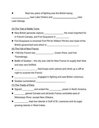 Lesson 1 The French and Indian War notes handout | PDF