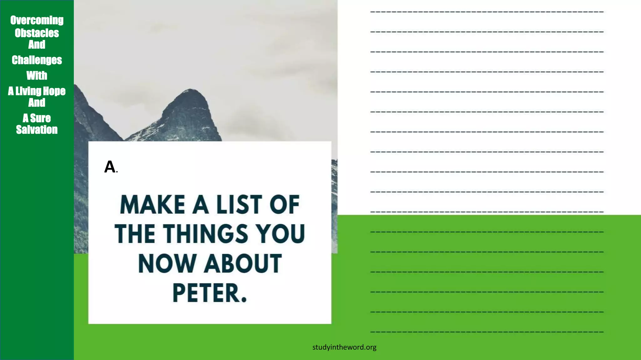 LESSON 1 OVERCOMING OBSTACLES PETER A FLAWED YET FAITHFUL FOLLOWER OF ...