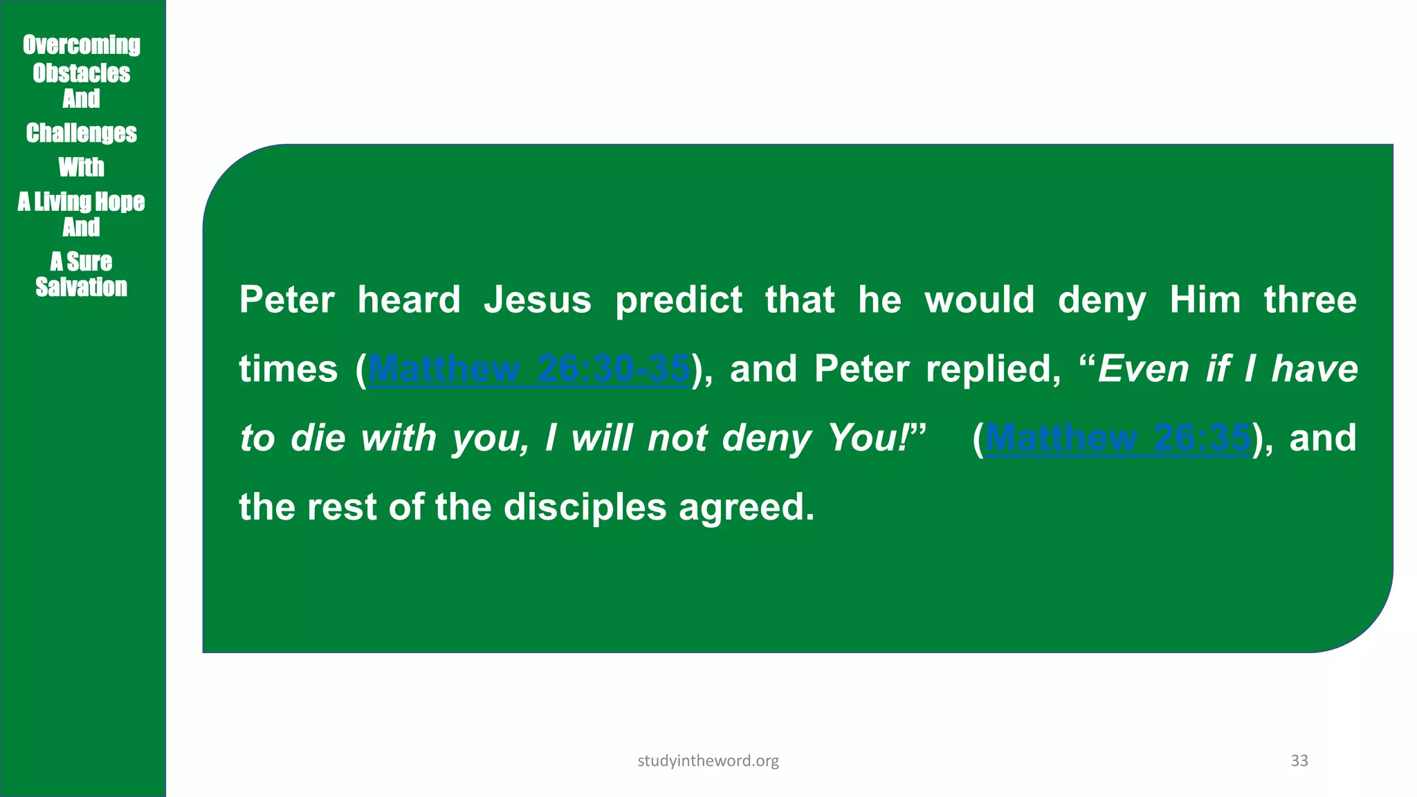 LESSON 1 OVERCOMING OBSTACLES PETER A FLAWED YET FAITHFUL FOLLOWER OF ...