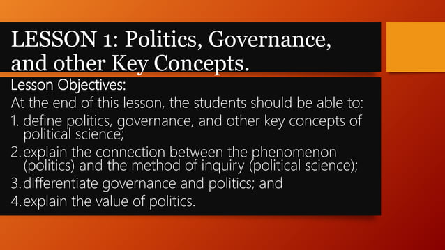 Lesson 1 Politics, Governance and Other Key Concepts.pptx | Political ...