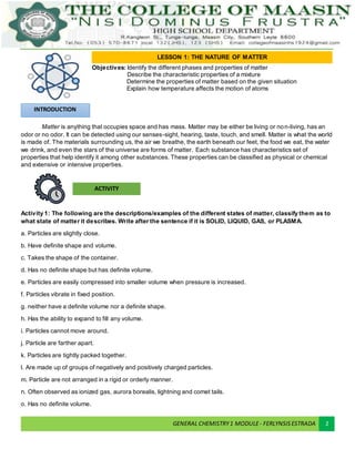 Lesson 1 The Nature of Matter | DOCX