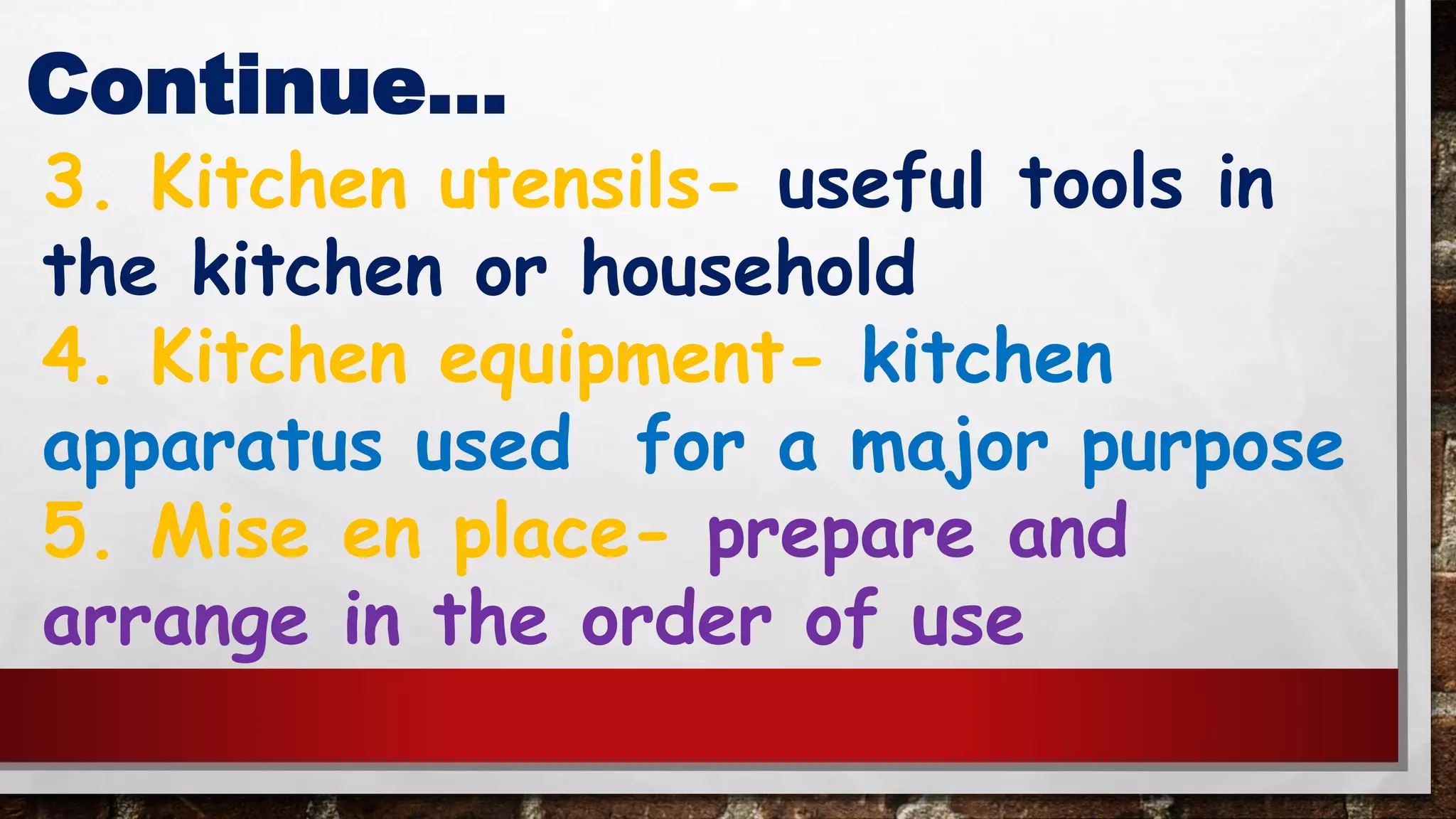 preparing kitchen tools and equipment and the ingredients- GRade 10 | PPTX