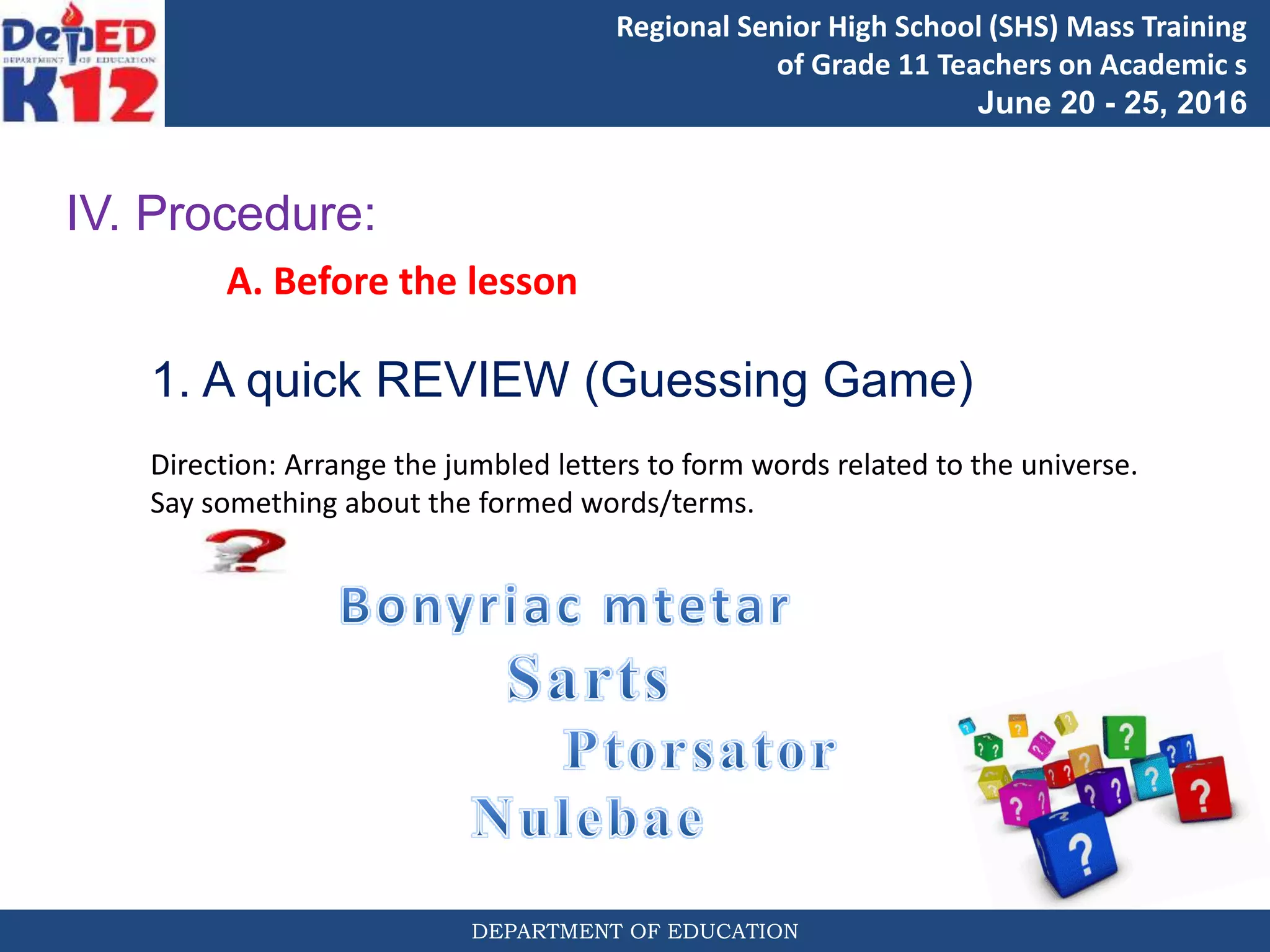 Grade 11 Earth & Life Science Lesson 1 | PPTX