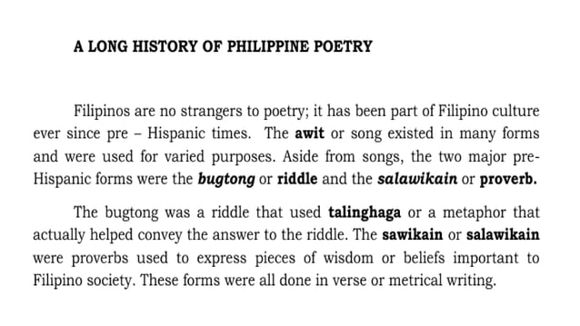 Lesson 1 Traditions and Locations The Filipino Poem (A Long History of ...