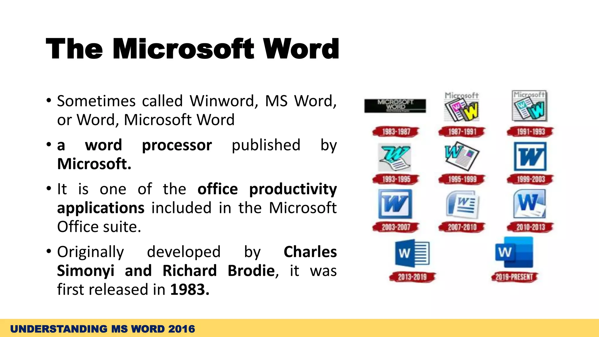 Lesson 1 UNDERSTANDING MS WORD 2016.pptx | Desktop Publishing ...