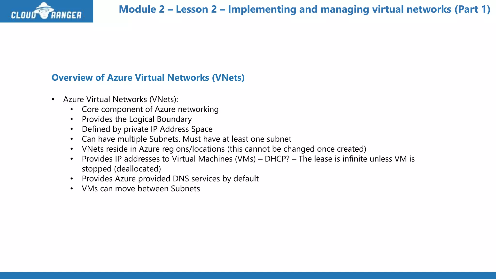 Exam 70-533 Module 2 -Lesson 2 (Part 1) Implementing and managing virtual networks | PPT