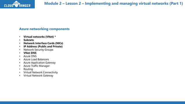 Exam 70-533 Module 2 -Lesson 2 (Part 1) Implementing and managing virtual networks | PPT