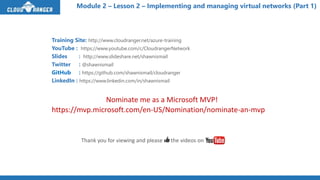 Exam 70-533 Module 2 -Lesson 2 (Part 1) Implementing and managing virtual networks | PPT