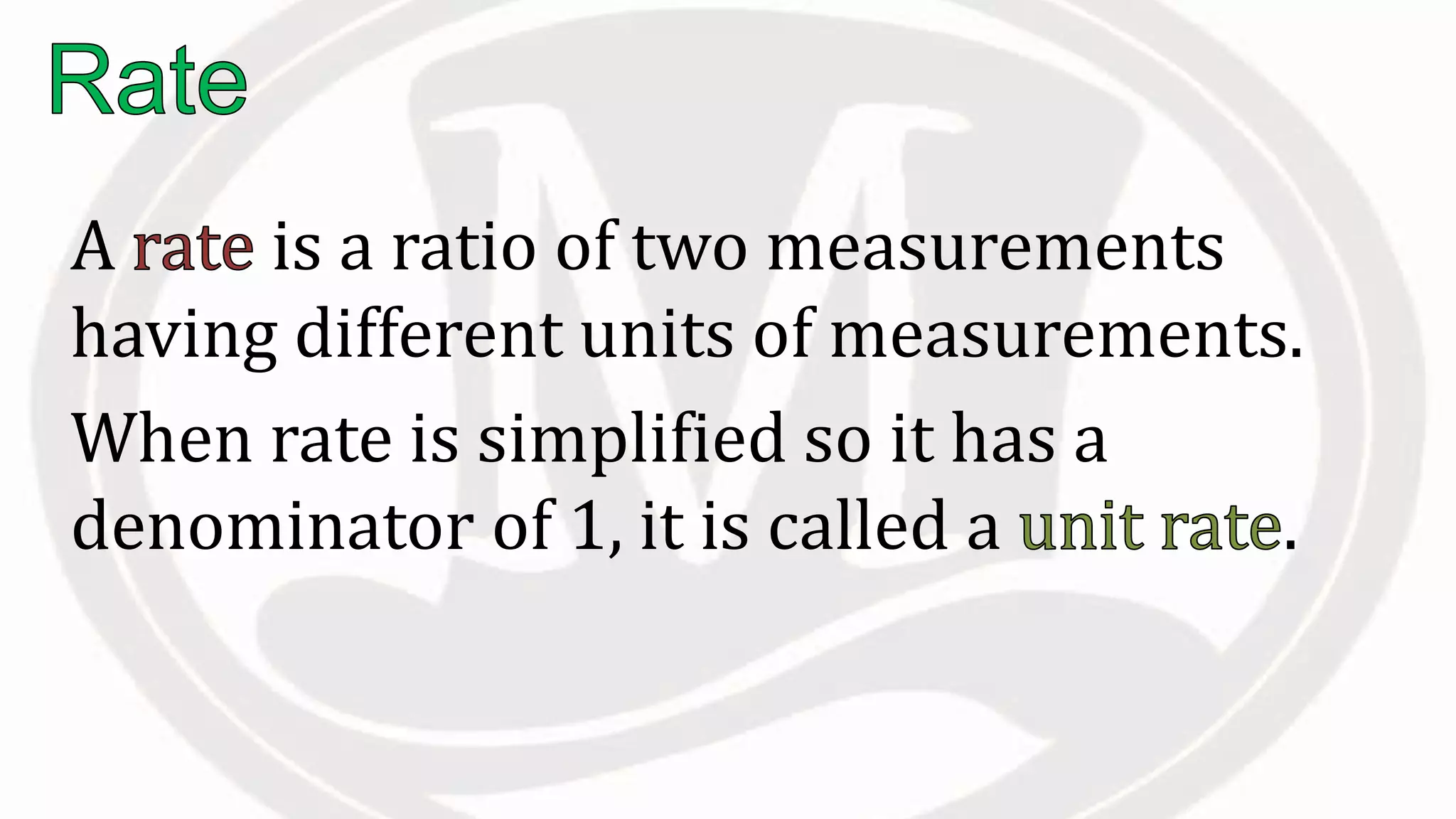 Lesson 2.10 ratio, rate and speed | PPTX