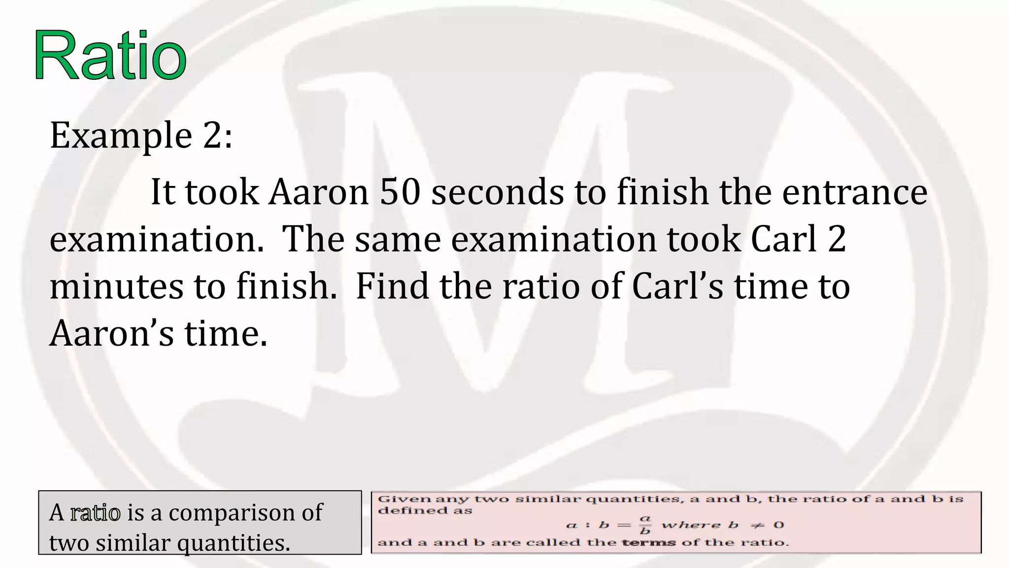 Lesson 2.10 ratio, rate and speed | PPTX