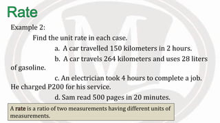 Lesson 2.10 ratio, rate and speed | PPTX
