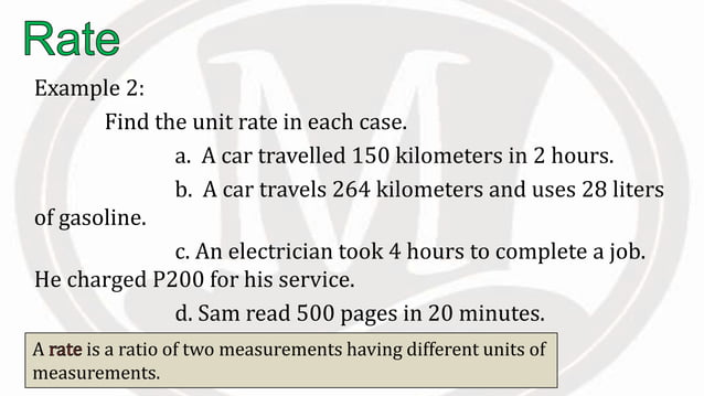 Lesson 2.10 ratio, rate and speed | PPTX | Physics | Science