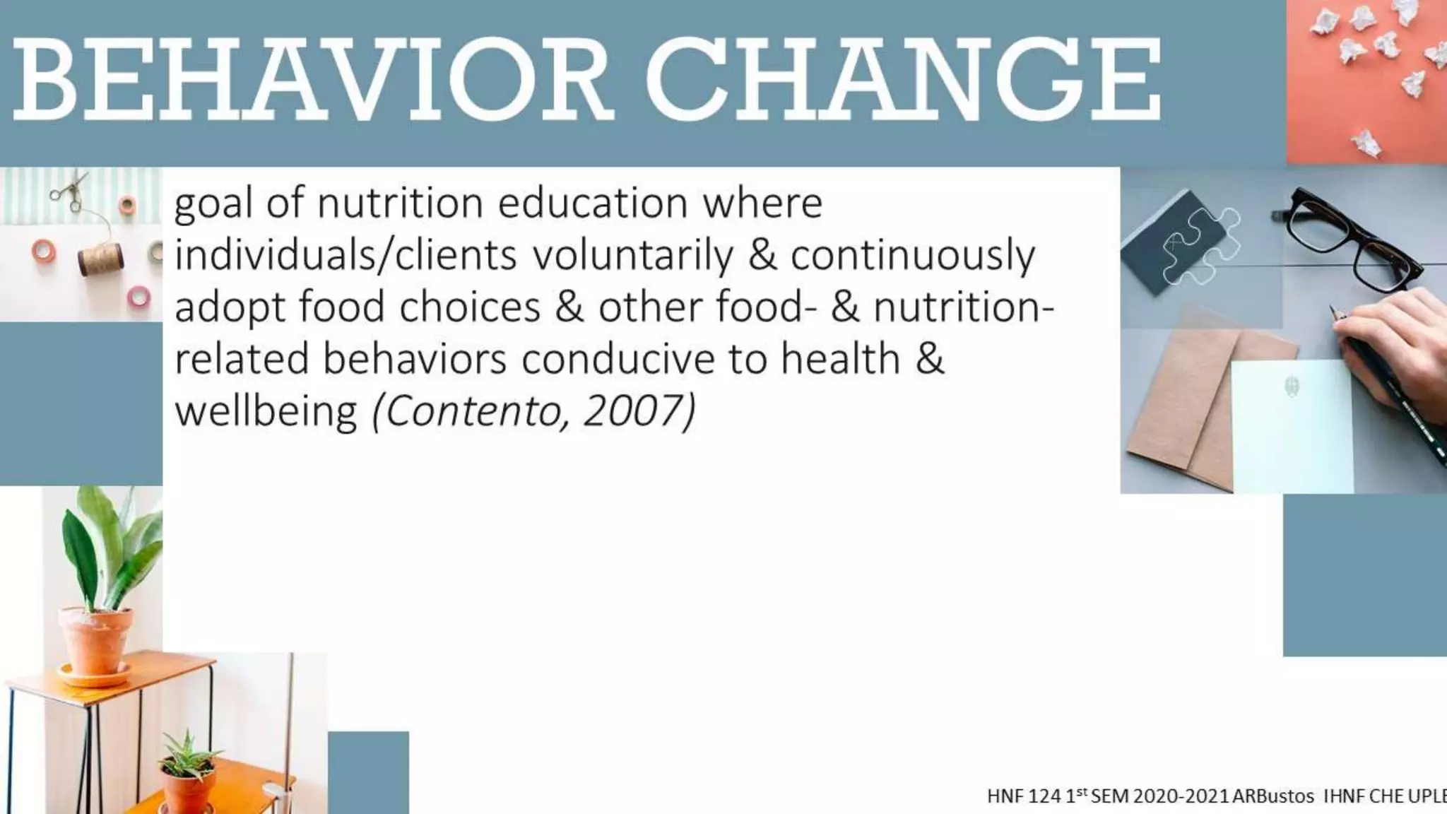 Behavior Change Theories in the Context of Nutrition Education | PPTX