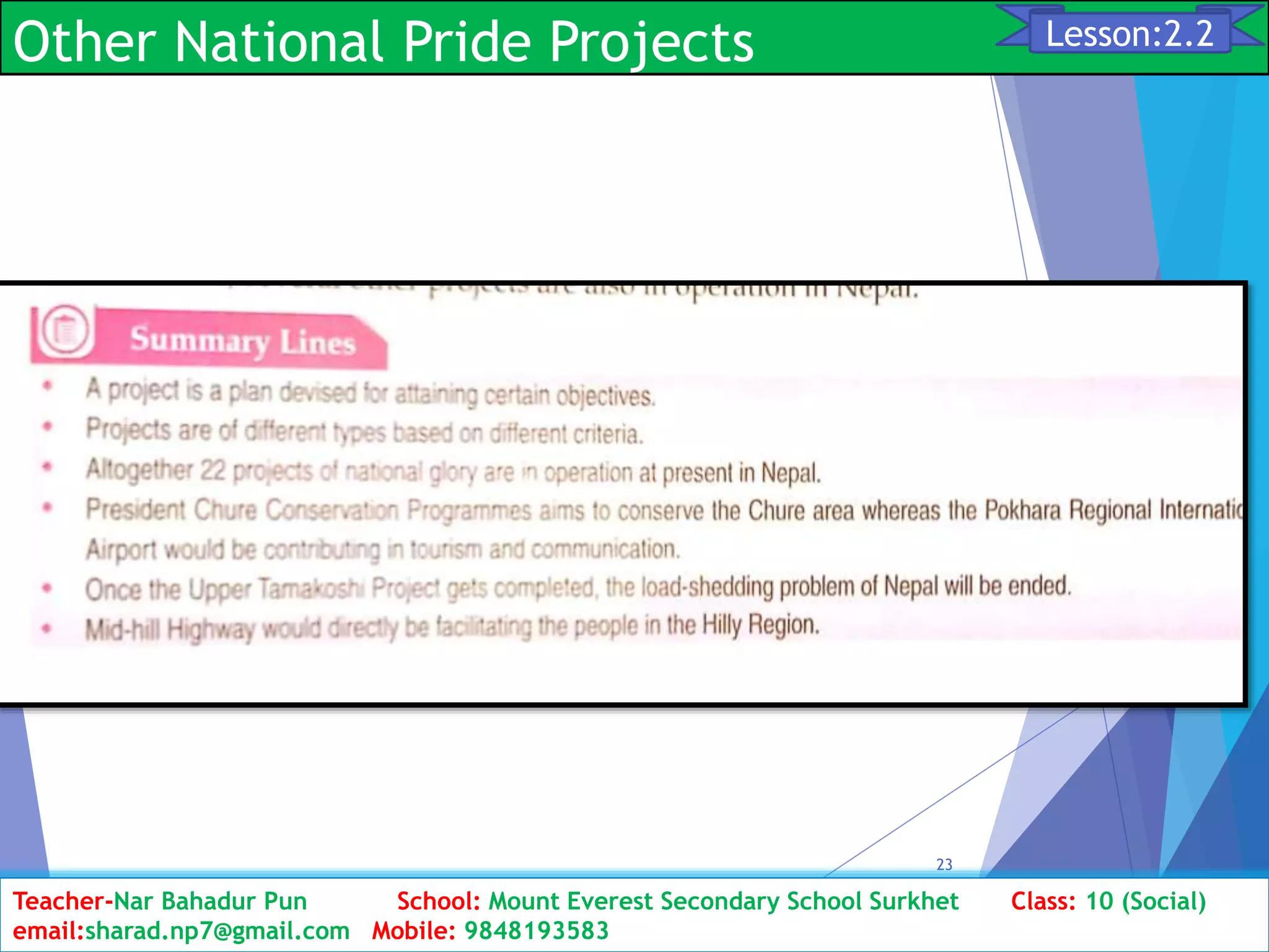 Lesson 2.2 (ten social) Development Projects running in Nepal | PPTX