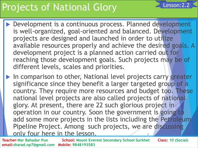 Lesson 2.2 (ten social) Development Projects running in Nepal | PPT