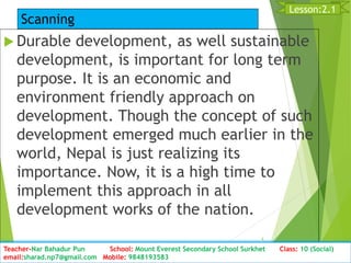 Lesson 2.1 (ten social) Sustainable Development | PPTX