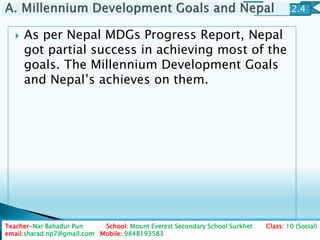 Lesson 2.4 (ten social) Contemporary Development Goals and Nepal | PPTX