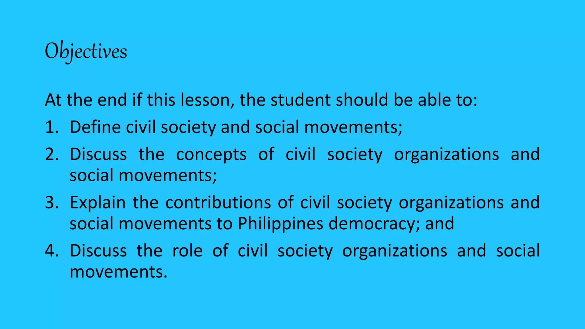 Lesson 11: CIVIL ORGANIZATION AND SOCIAL MOVEMENTS | PPTX