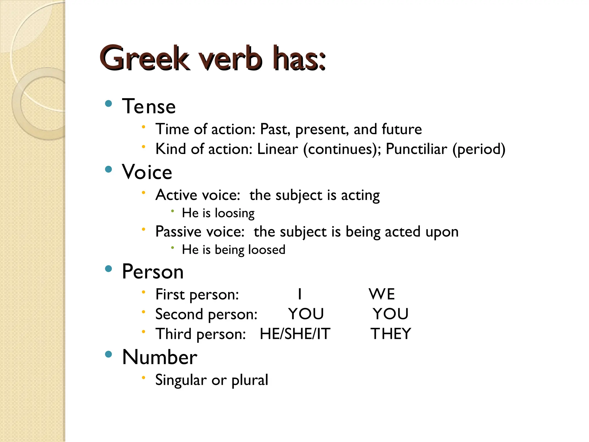 Lesson two on Greek Verbs of Basic Grammar | PPT