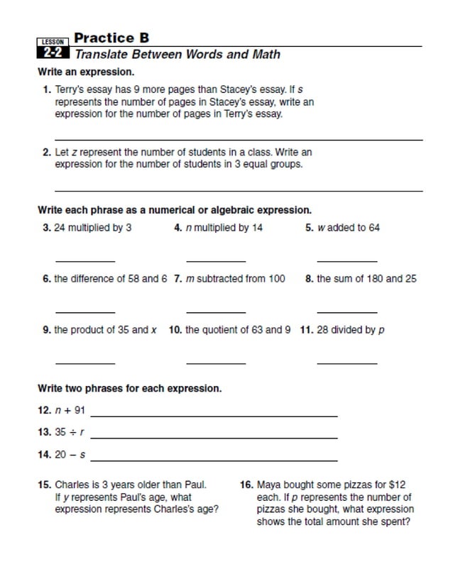 Lesson 2 2 translating between words and math notes | DOC