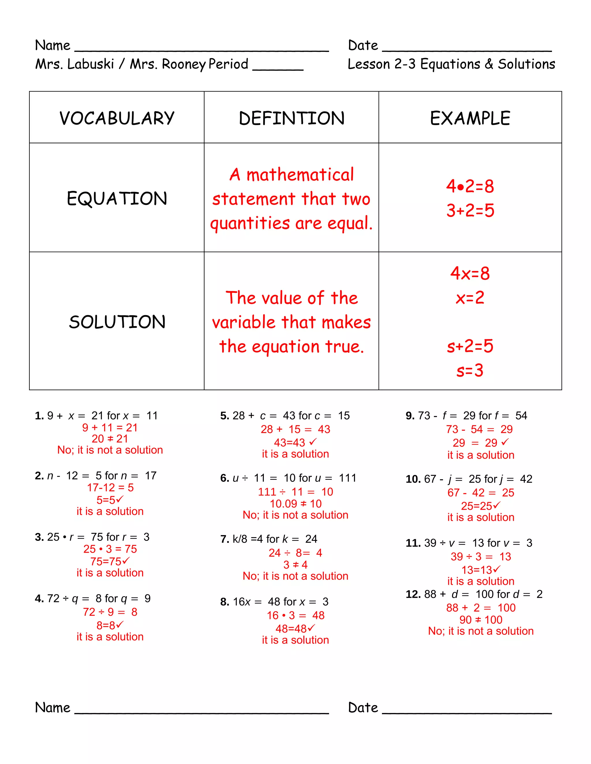 Lesson 2 3 equations and solution | DOC