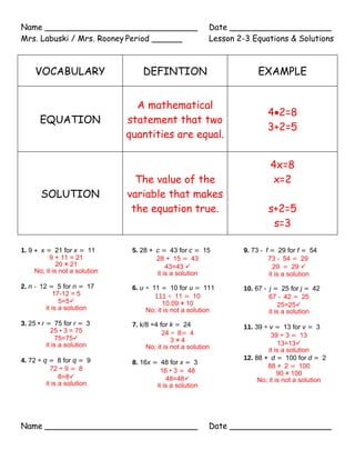 Lesson 2 3 equations and solution | DOC