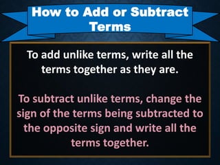 Add and subtract terms | PPTX