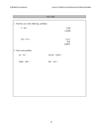 Lesson 2 Addition & Subtraction | DOCX