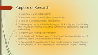 Lesson 2 characteristics, purpose and types of research | PPTX