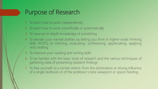 Lesson 2 characteristics, purpose and types of research | PPTX