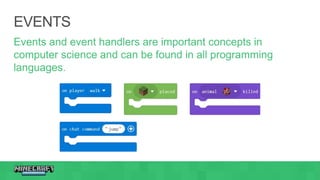 Lesson 2 - Coding with Minecraft - Events.pptx | Web Development | Internet