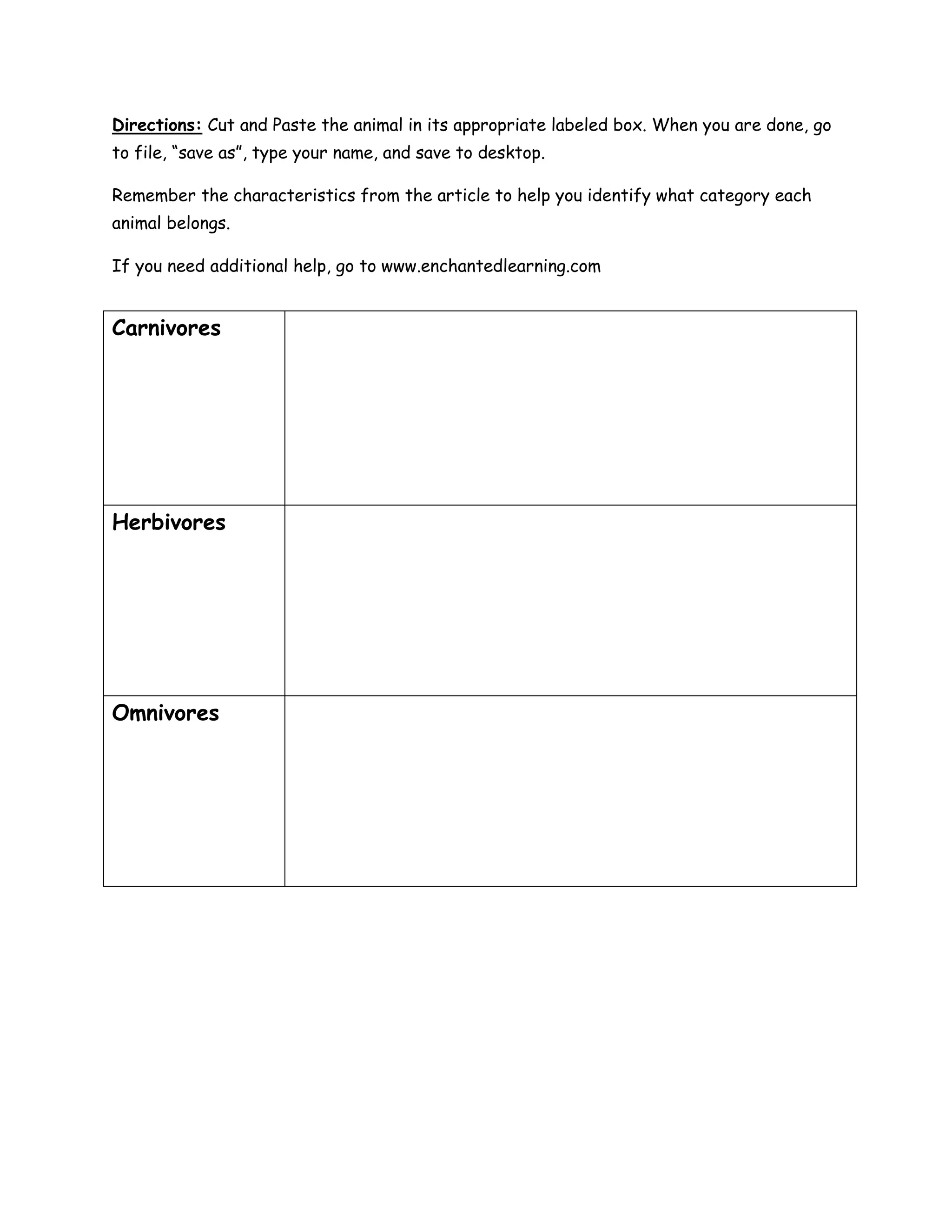 Lesson 2 cut and paste animals | DOCX