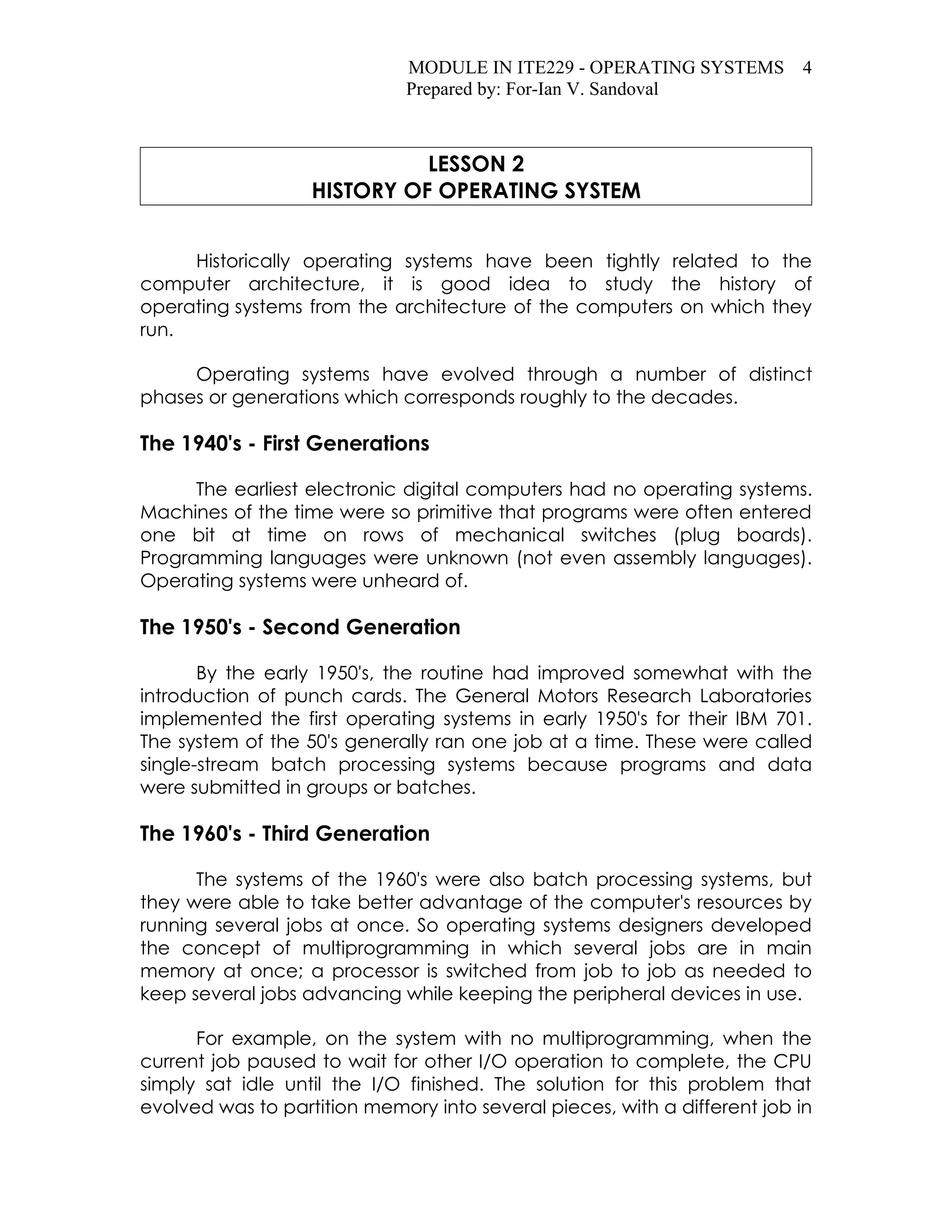 Lesson 2 History Of Operating System | DOC
