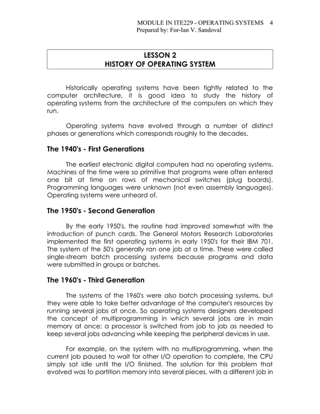 Lesson 2 History Of Operating System | DOC | Operating Systems ...