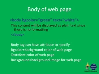 HTML- Hyper Text Markup Language | PPTX | Web Design and HTML | Internet