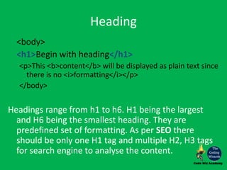 HTML- Hyper Text Markup Language | PPTX | Web Design and HTML | Internet