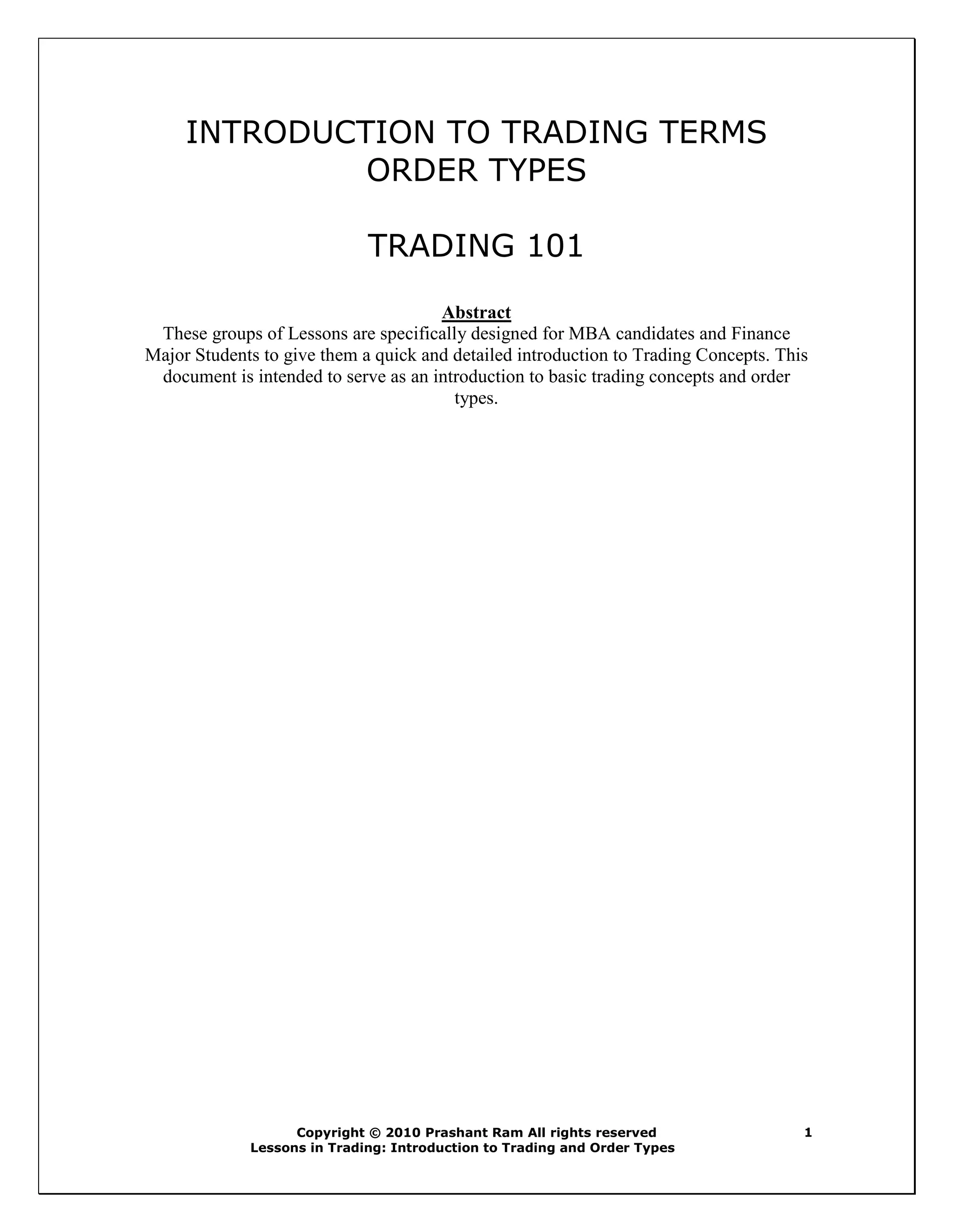 Introduction To Trading And Order Types | PDF