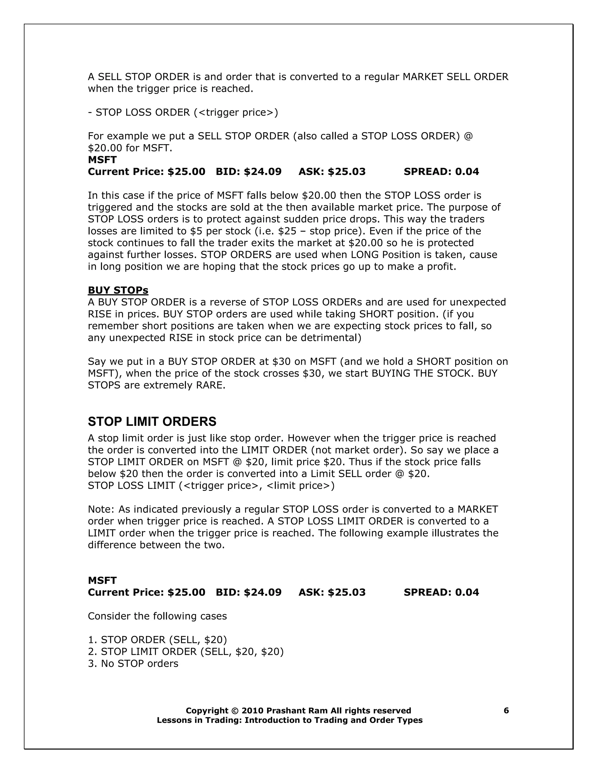 Introduction To Trading And Order Types | PDF